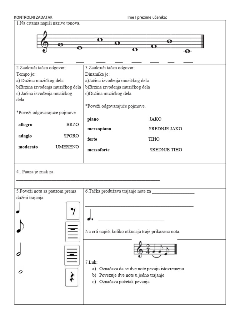 Kontrolni-Zadatak Muzicko 3 | PDF