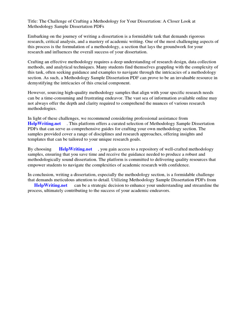 Methodology Sample Dissertation PDF | PDF | Methodology | Thesis