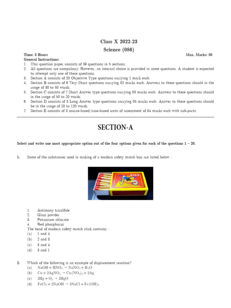 CBSE 10th Pre Board Exam Model Question Paper 13 - Science | PDF ...