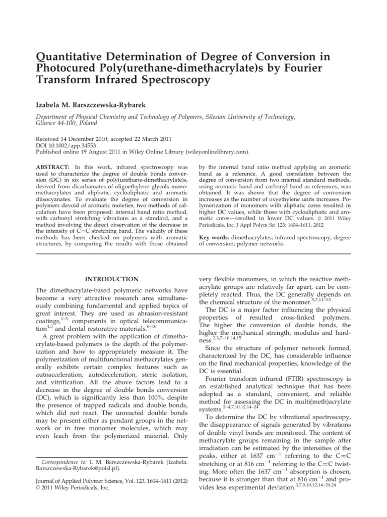 Degree of Conversion in UDMA Polymers | PDF | Differential Scanning ...