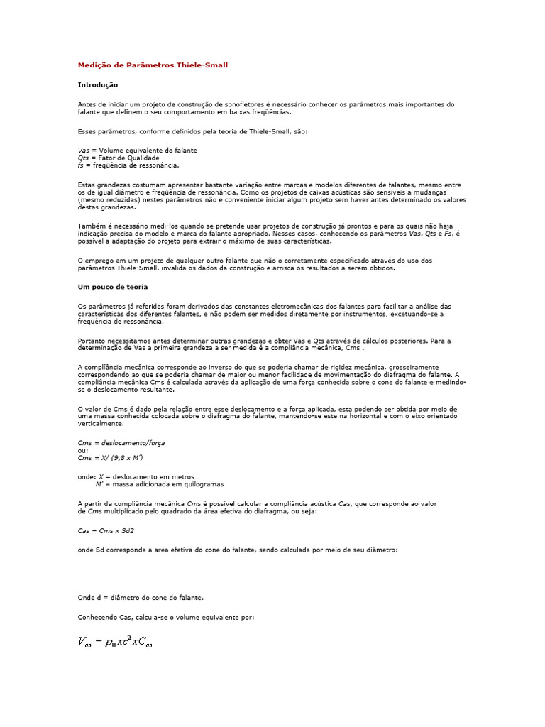 Parâmetros Thiele-Small: Medição e Cálculo | PDF | Medição | Rede elétrica