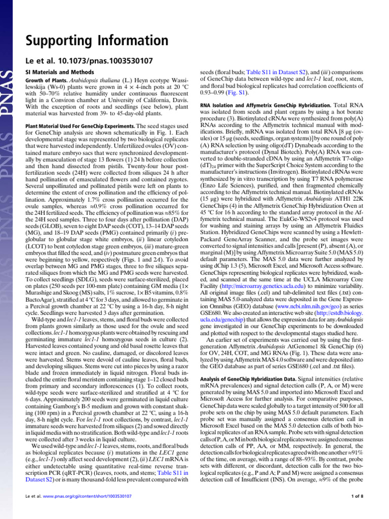 Arabidopsis GeneChip Experiment Methods | PDF | Affymetrix | Seed