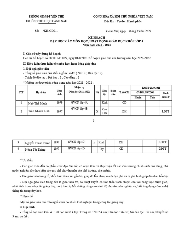 Chuẩn KHGD KHỐI 4 Năm 2021 - 2022 (Repaired) 1 | PDF