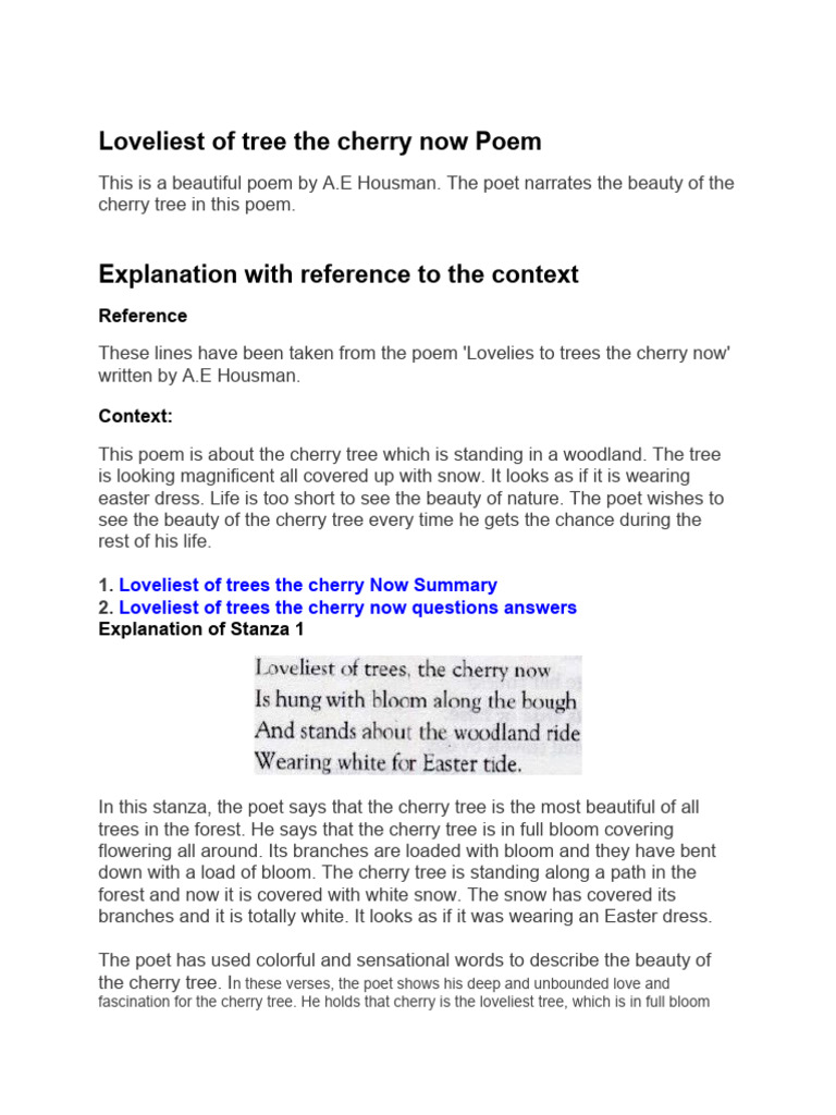 Loveliest of Tree The Cherry Now Poem | PDF