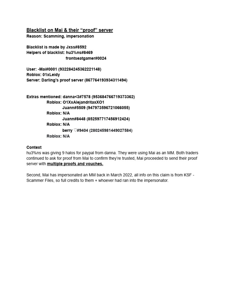 Blacklist On Mai & Their - Proof - Server | PDF | Cyberspace | Computing