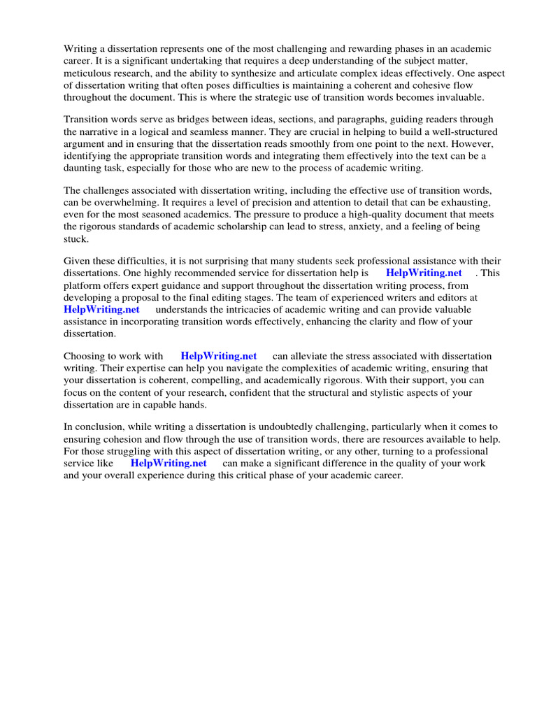 Dissertation Transition Words | PDF | Essays | Sentence (Linguistics)