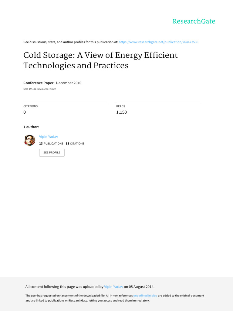 Energy Efficient Cold Storage Design | PDF | Refrigeration | Refrigerator