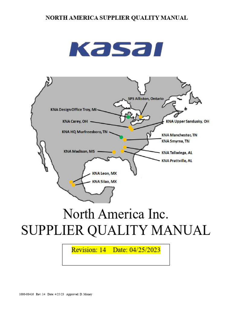 KASAI North America 1000-08416-14 Supplier Quality Manual | PDF ...