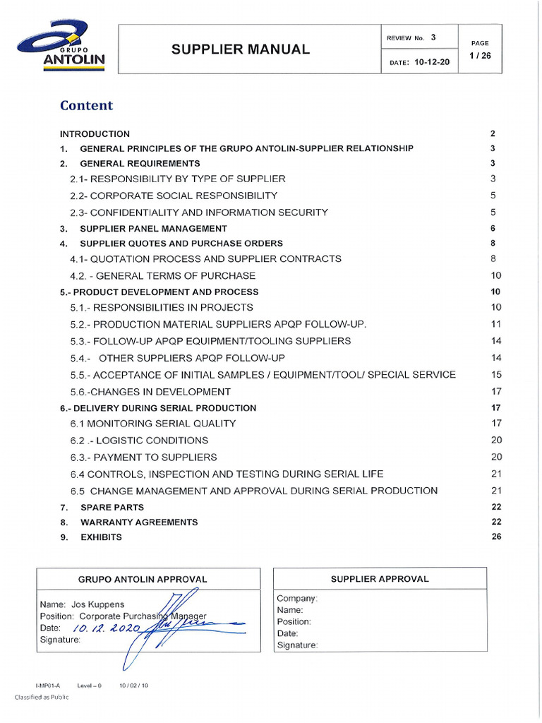 Grupo Antolin Supplier Manual | PDF | Supply Chain | Iso 9000
