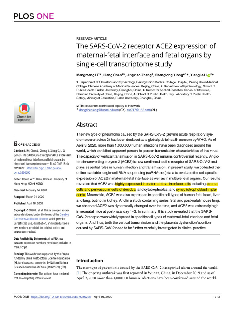 6-The SARS-CoV-2 Receptor ACE2 Expression of Maternal-Fetal Interface ...