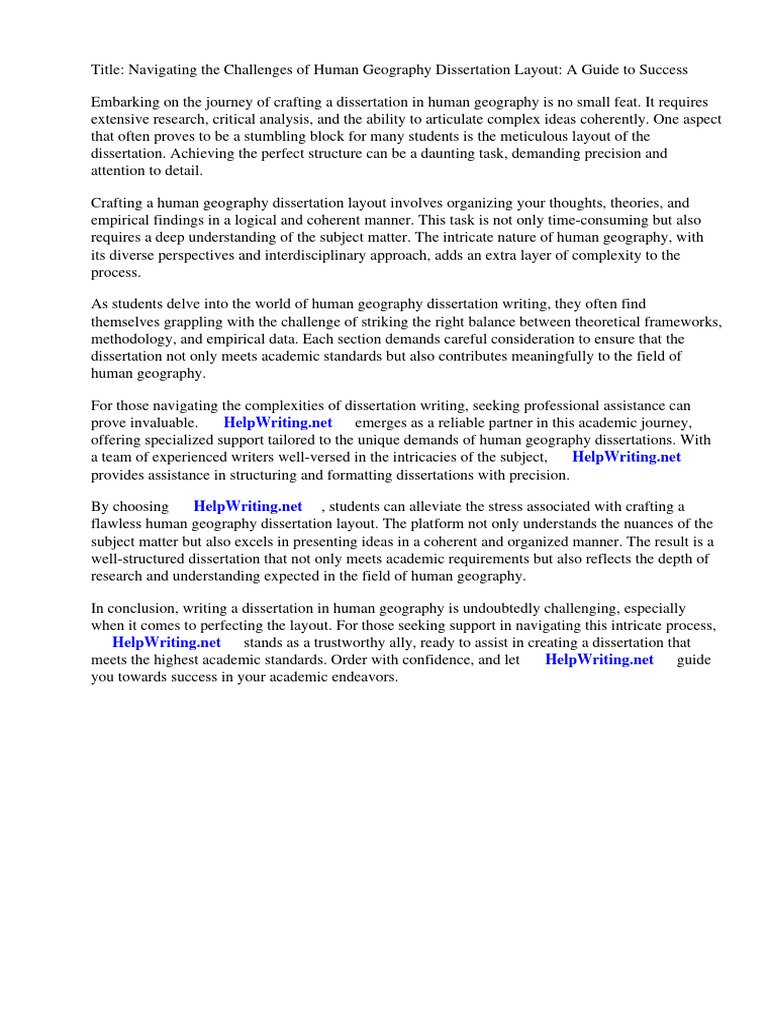 Human Geography Dissertation Layout | PDF | Geography | Thesis