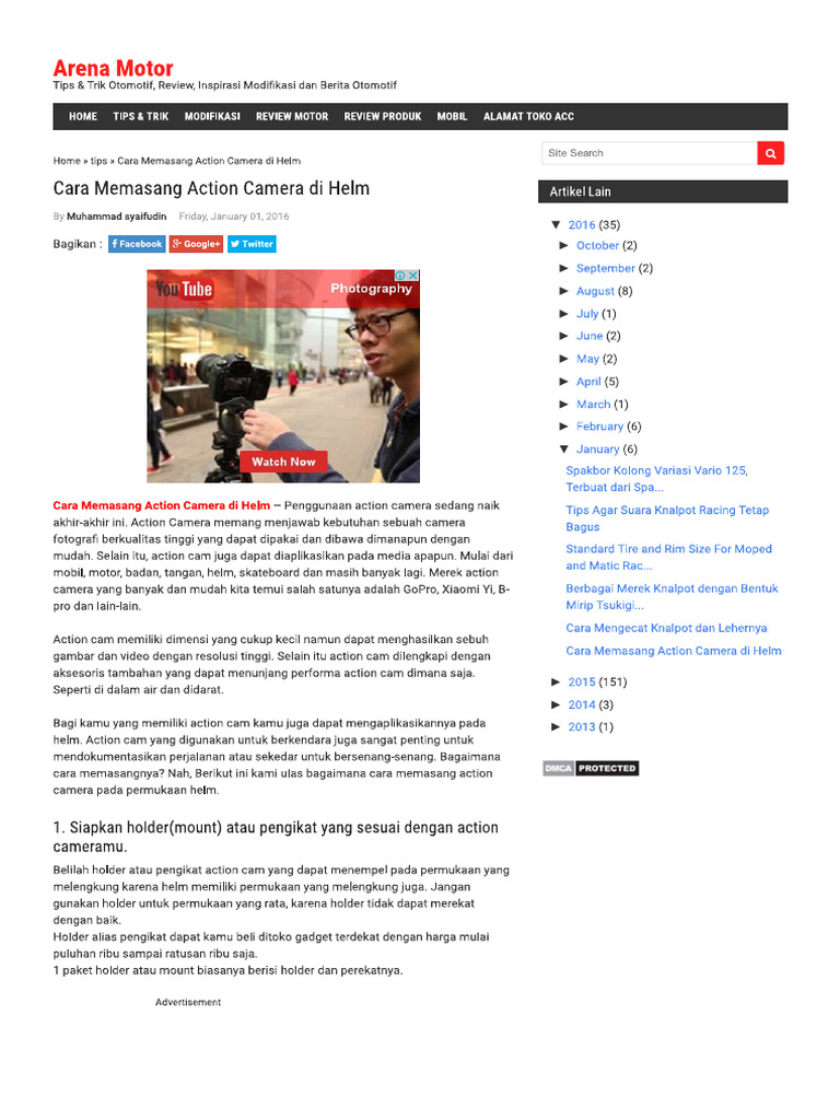 Cara Memasang Action Camera Di Helm | PDF
