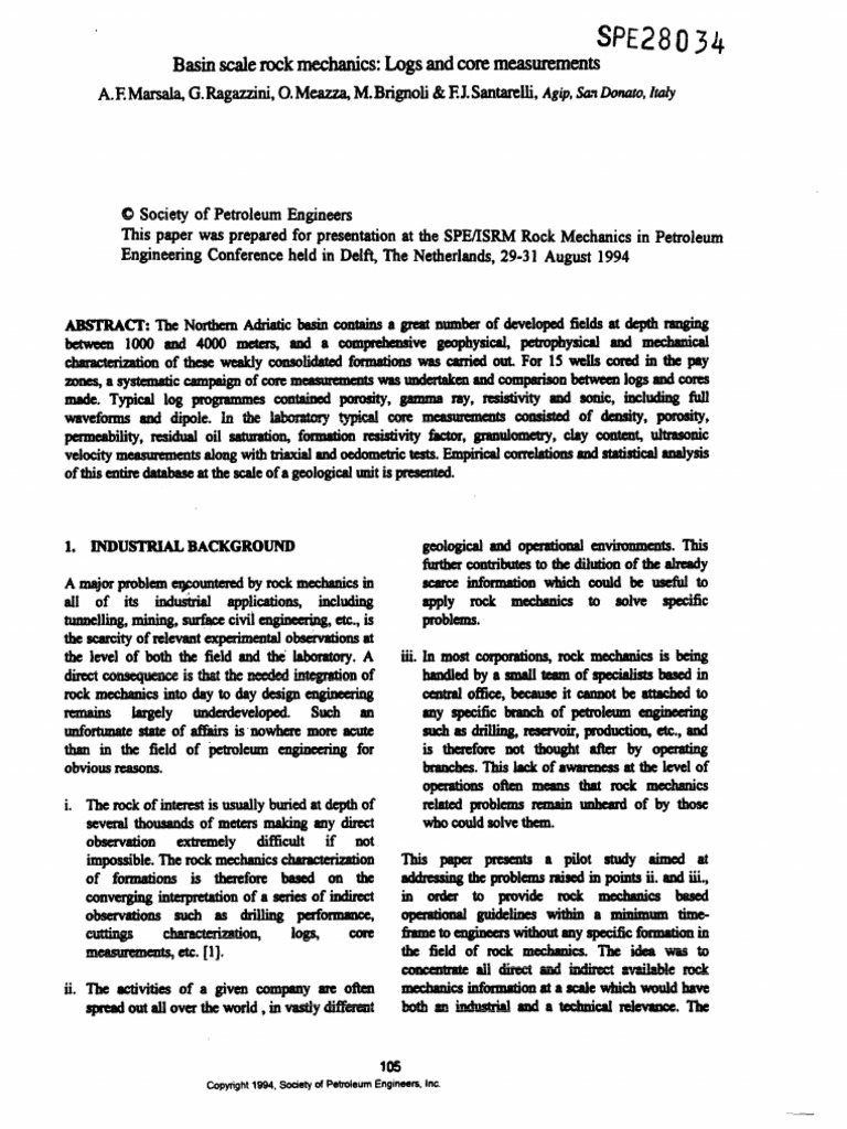 SPE-Basin Scale Rock Mechanics - Logs and Core Measurements | PDF ...