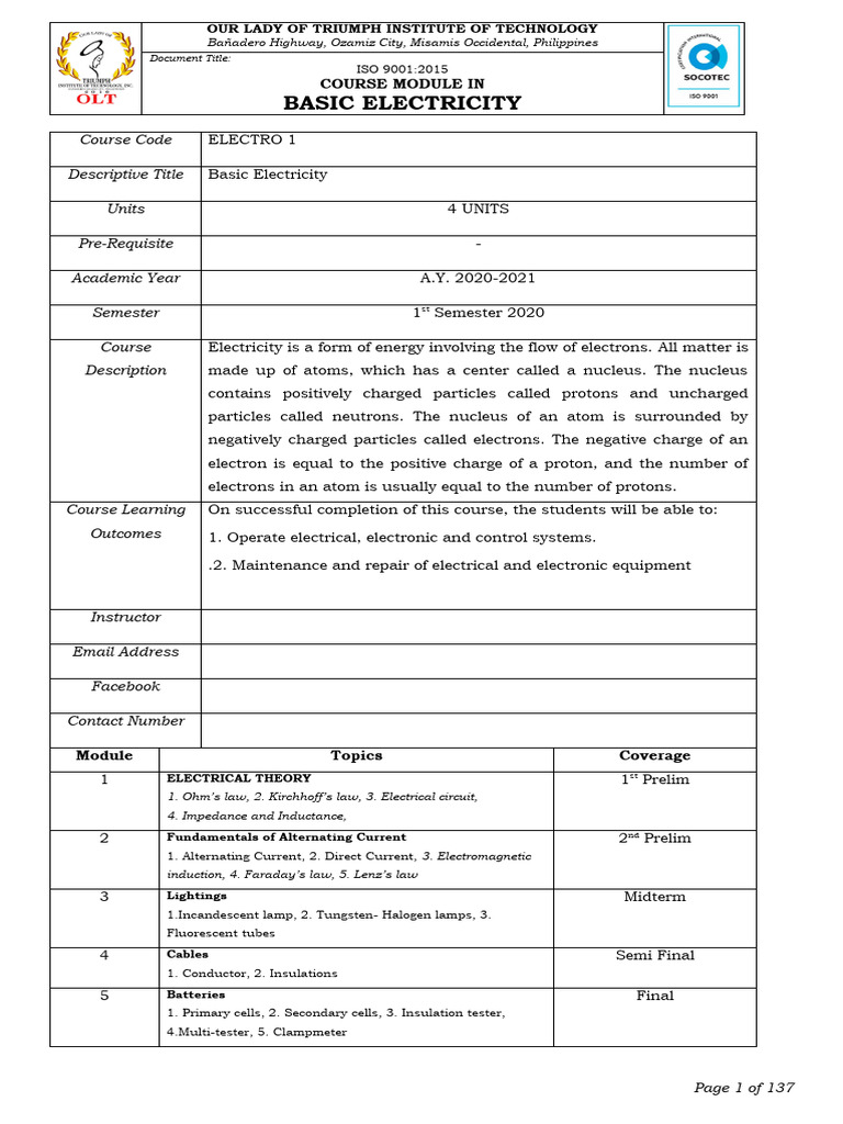 Electro 1 Module | PDF | Electric Current | Direct Current