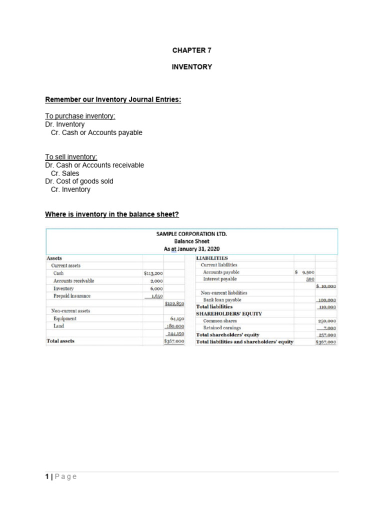 Chapter 7 Notes - Student | PDF | Inventory | Cost Of Goods Sold