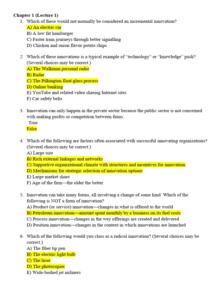 Multiple Choice Innovation | PDF | Innovation | Creativity