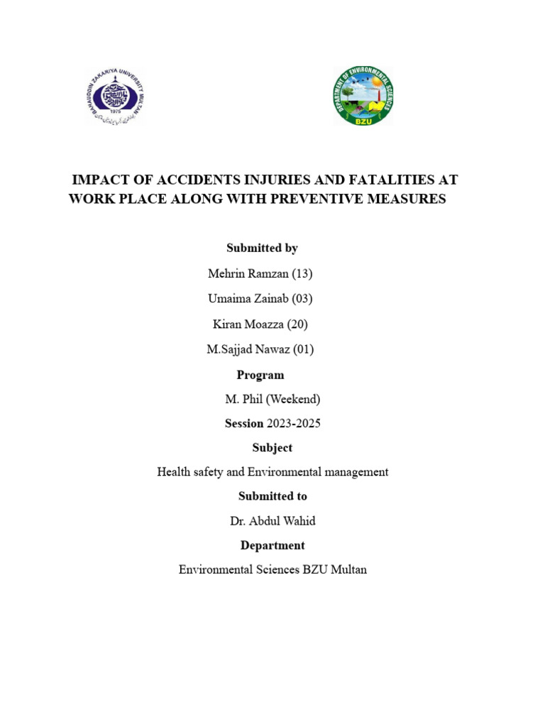 Accidents, Injuries & Fatalities at Workplace - HSE-1 Revised | PDF ...
