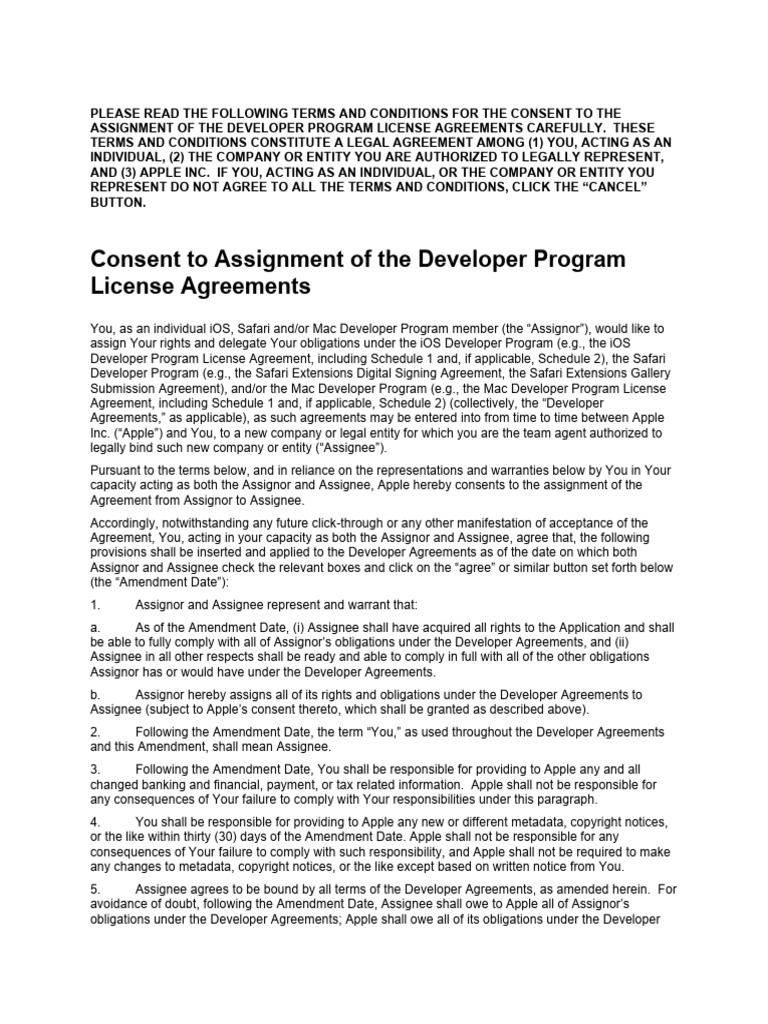 Developer Program License Agreement | PDF | Assignment (Law) | Private Law