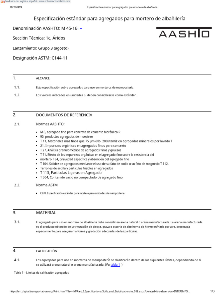 Aashto M 45-16 | PDF | Mortero (Albañilería) | Hormigón