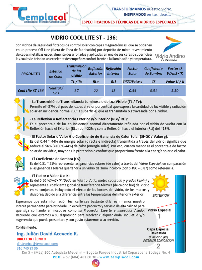 Especificaciones Técnicas TEMPLACOL - Vidrio Cool Lite ST-136 | PDF ...