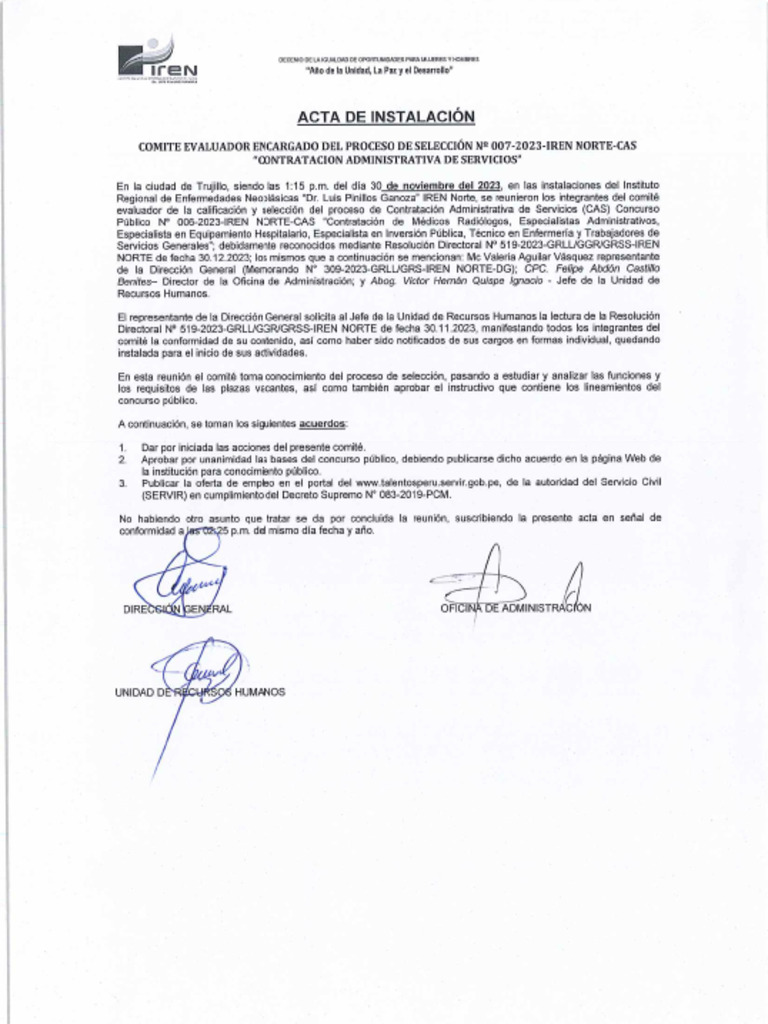 Acta de Instalación CAS 007-2023 | PDF