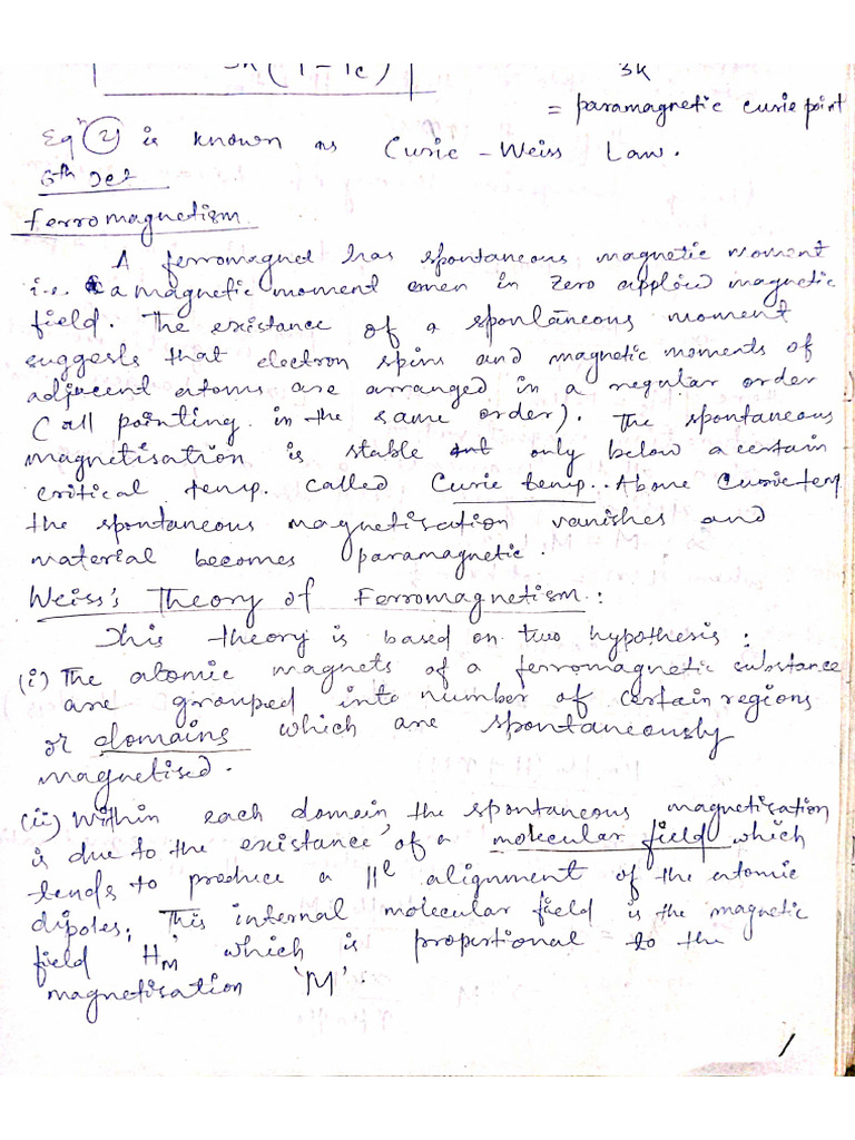 Ferromagnetism - Class Note (BSC Phy) | PDF