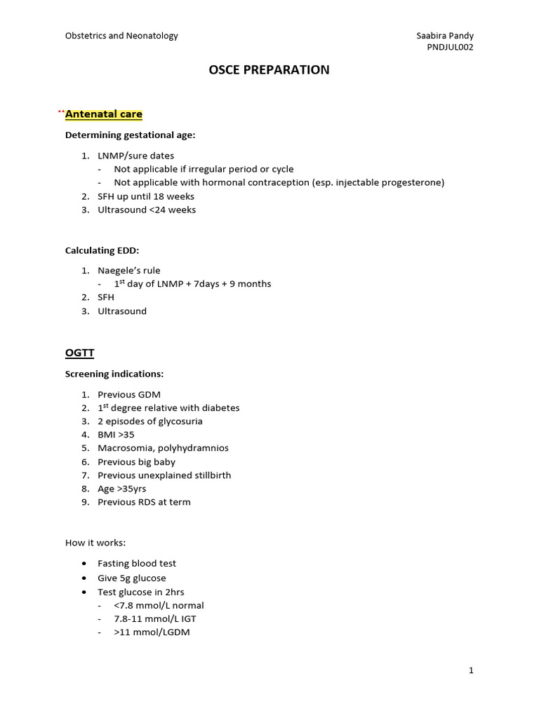Obstetrics and Neonatology OSCE Guide | PDF | Childbirth | Mammalian ...