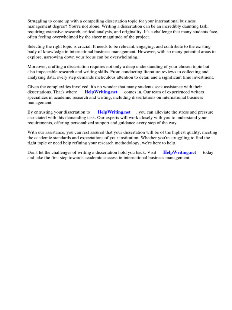 Dissertation Topics For International Business Management | PDF ...