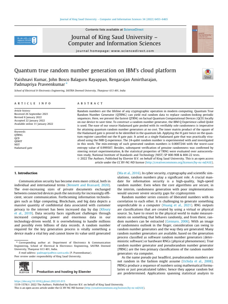 Quantum True Random Number Generation On IBM's Cloud Platform | PDF ...