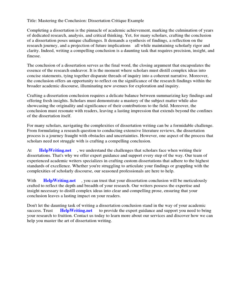 Conclusion Dissertation Critique Exemple | PDF | Essays | Thesis