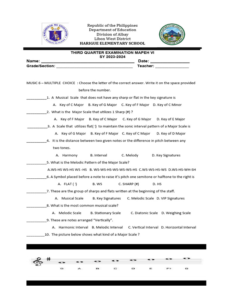 2nd QUARTER TEST MAPEH 6 | PDF | Scale (Music) | Interval (Music)