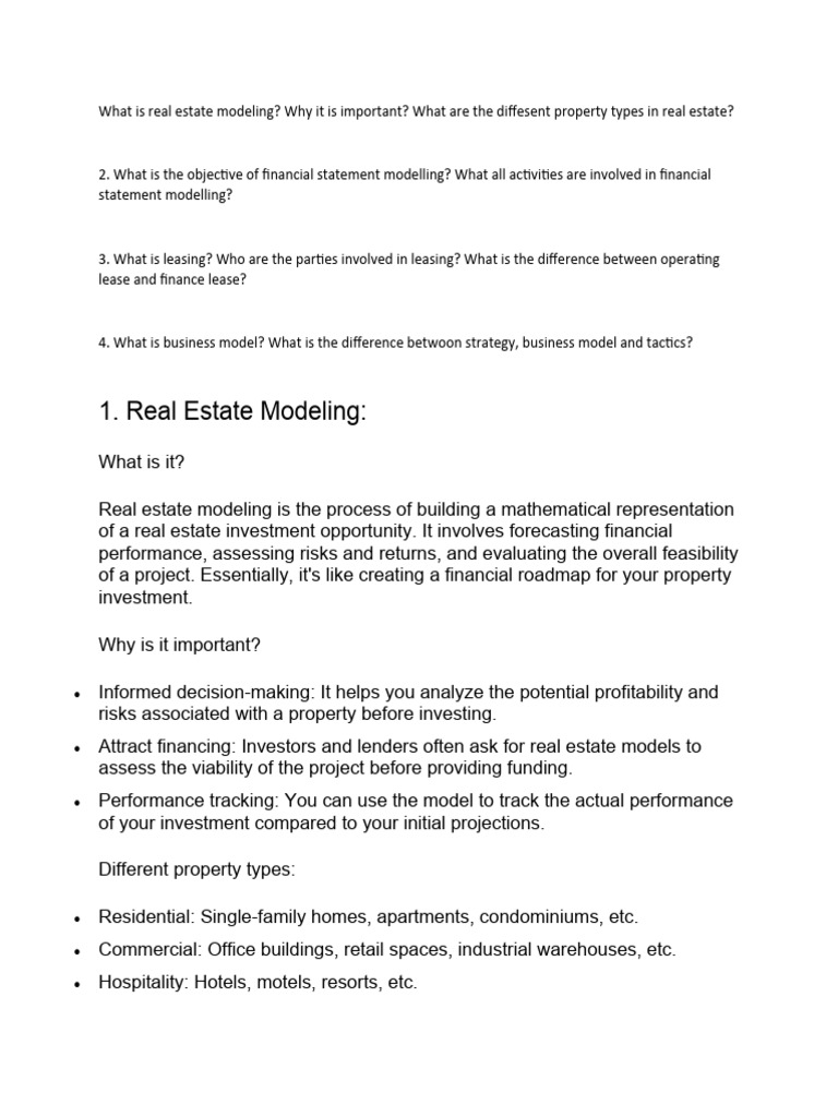 Real Estate Modeling | PDF | Expense | Lease