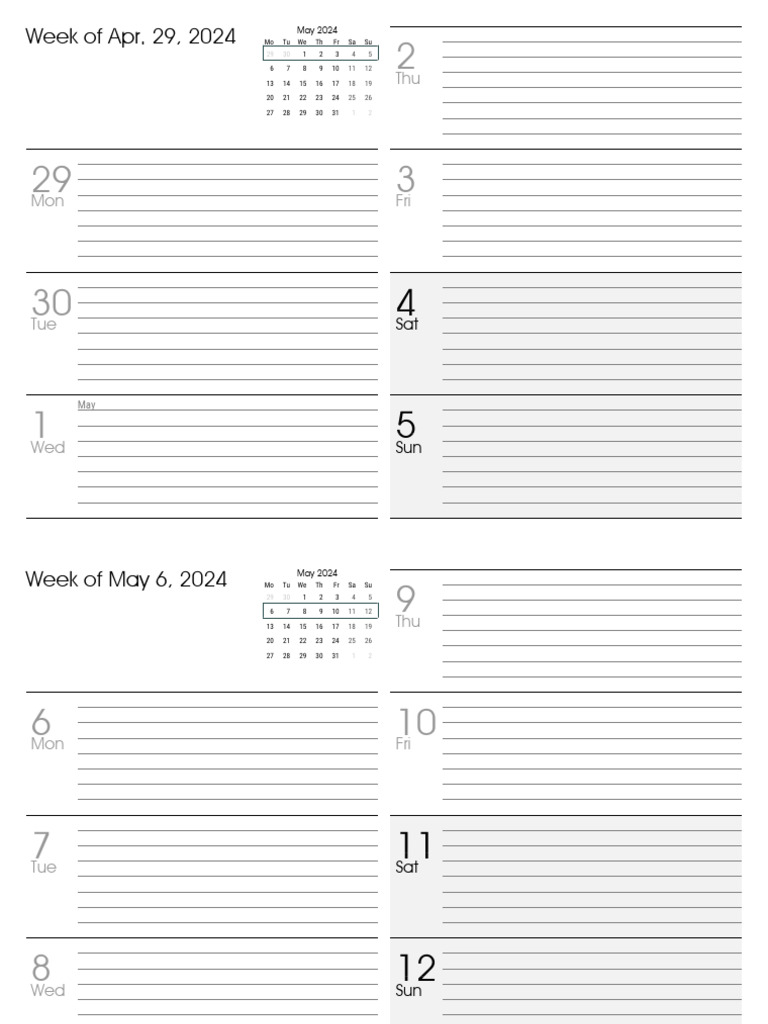 May 2024 Weekly Calendar | PDF