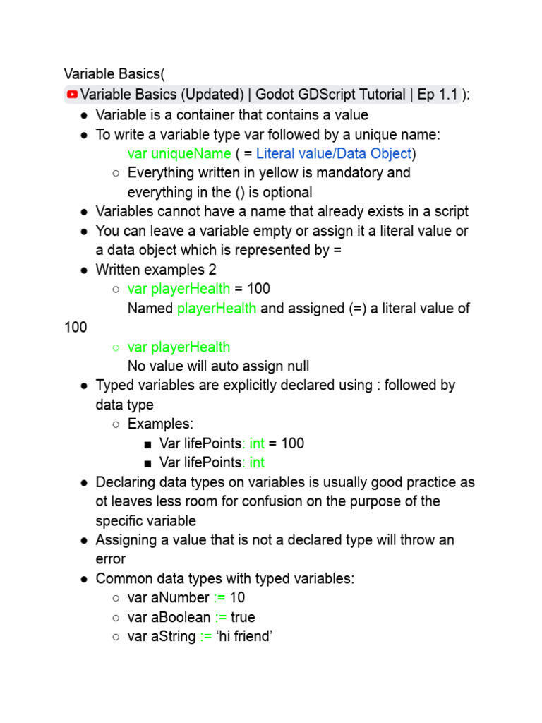 Gdscript Tutorial Notes Pdf Variable Computer Science Computer Programming 5003