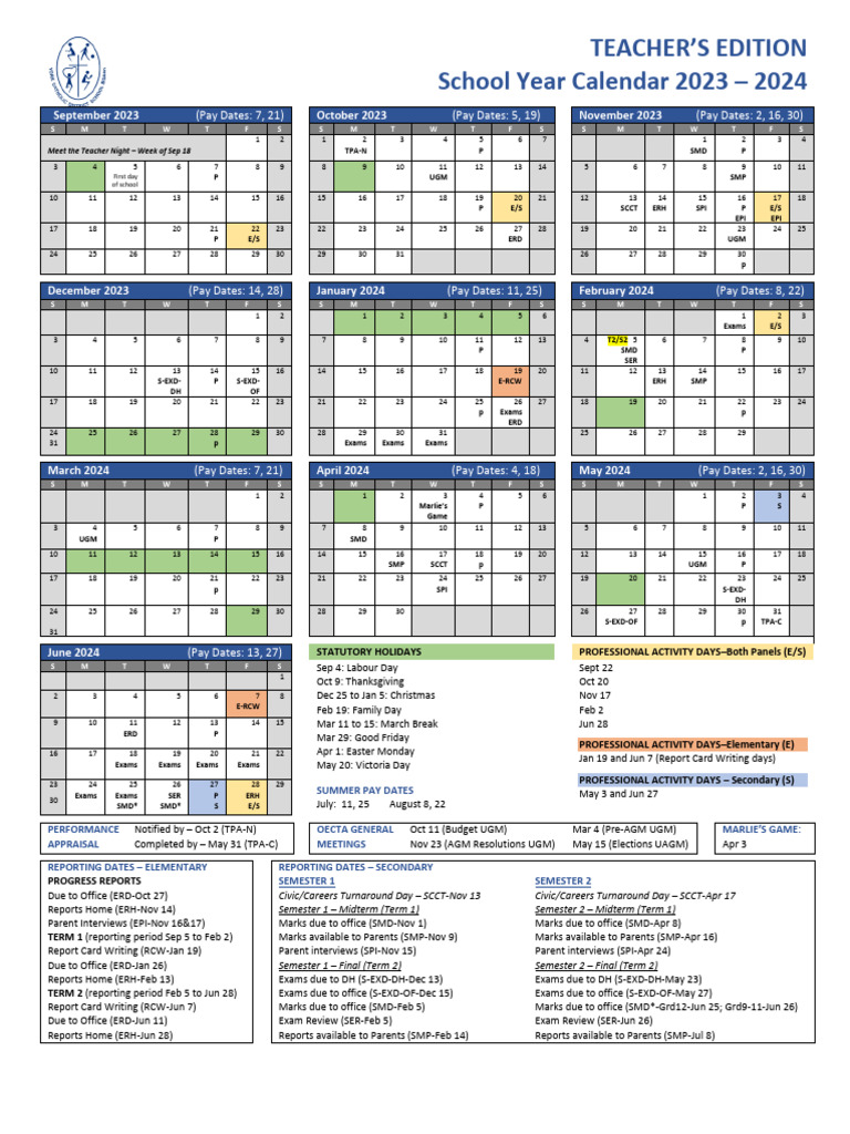 YCDSB 2023-24 Teacher Calendar - Version Date Sep 7 2023 | PDF ...