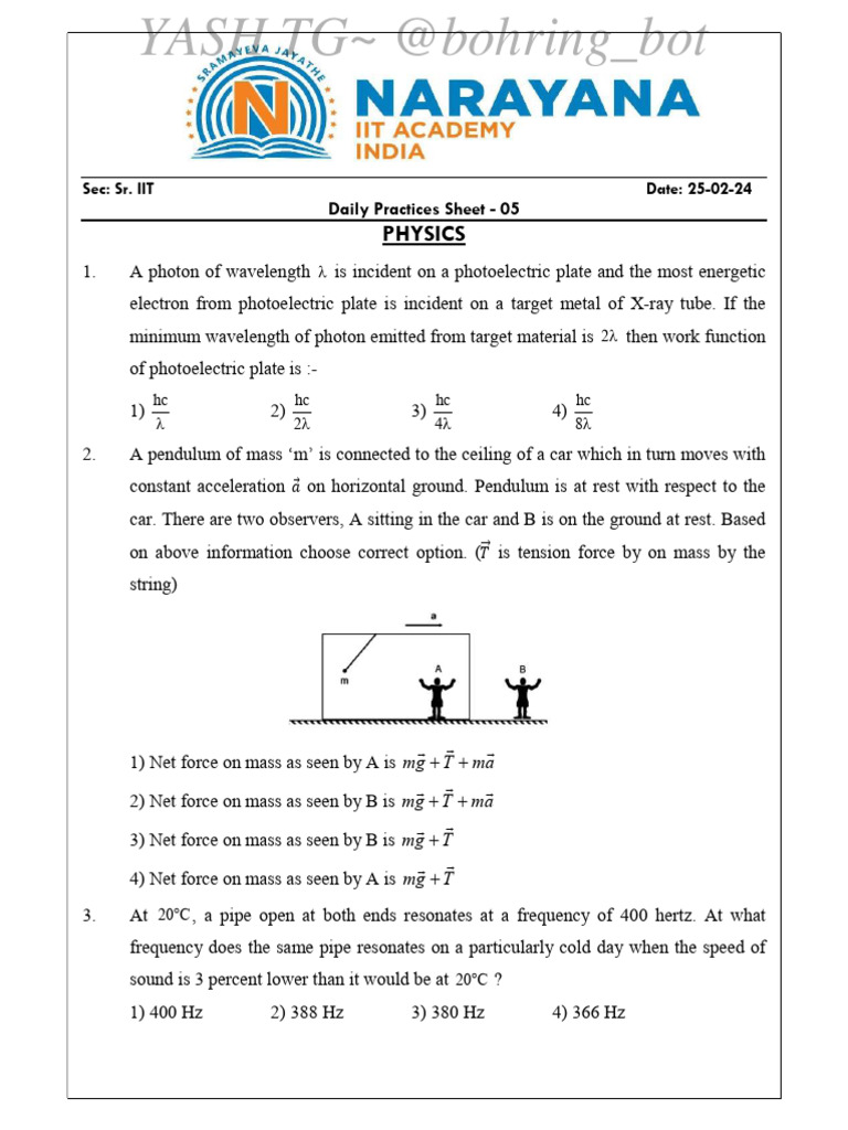 Daily Physics Practice Questions | PDF | Force | Photoelectric Effect