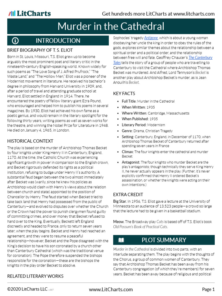Summary of Murder in the Cathedral | PDF | T. S. Eliot | Poetry