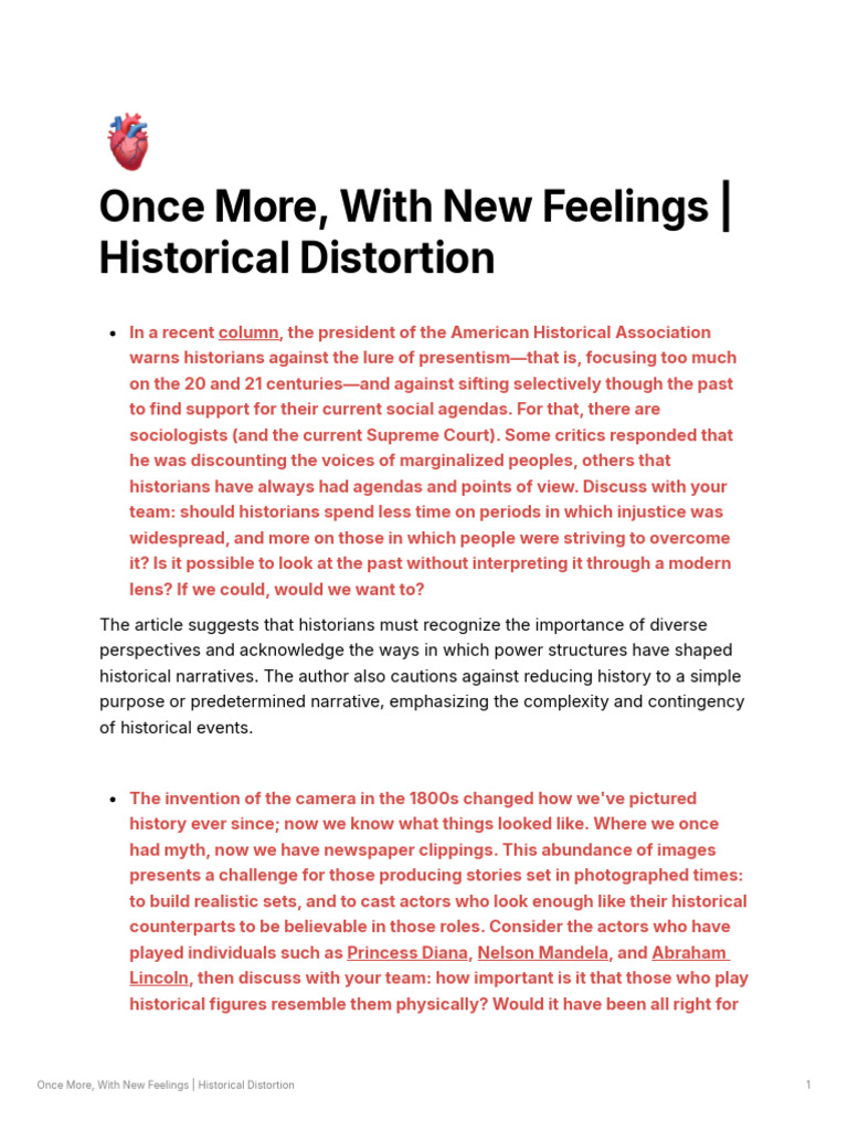 Once More With New Feelings Historical Distortion | PDF