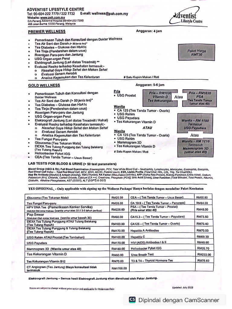 Paket Medical Cek Up Wellnes Penang | PDF