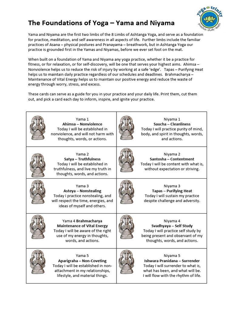 Yama and Niyama Cards | PDF | Asana | Yoga