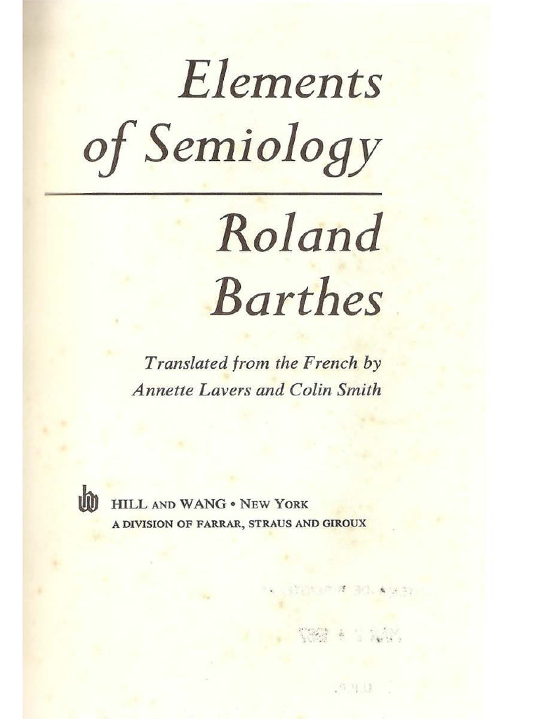Roland Barthes - Elements of Semiology-Hill and Wang (1968) | Download ...