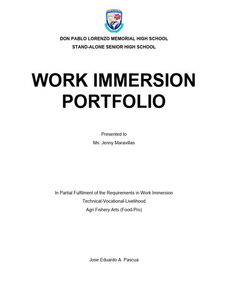 Student's Work Immersion Portfolio | PDF | Experience