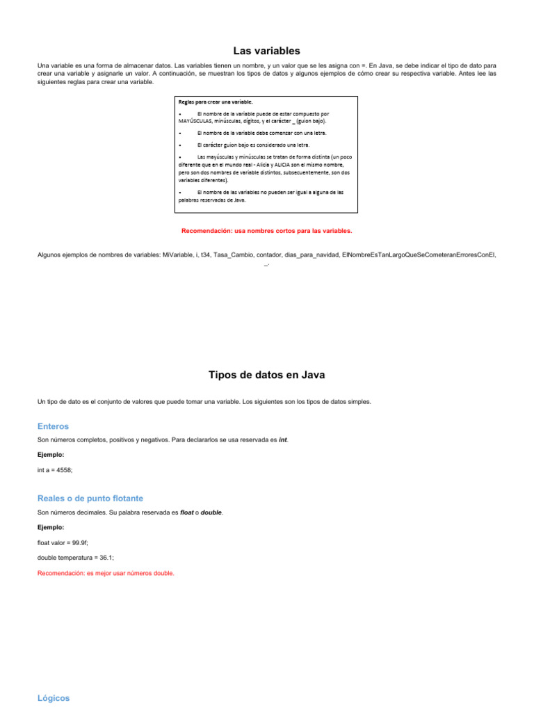 Clase 2 de Java | PDF | Tipo de datos | Cadena (informática)