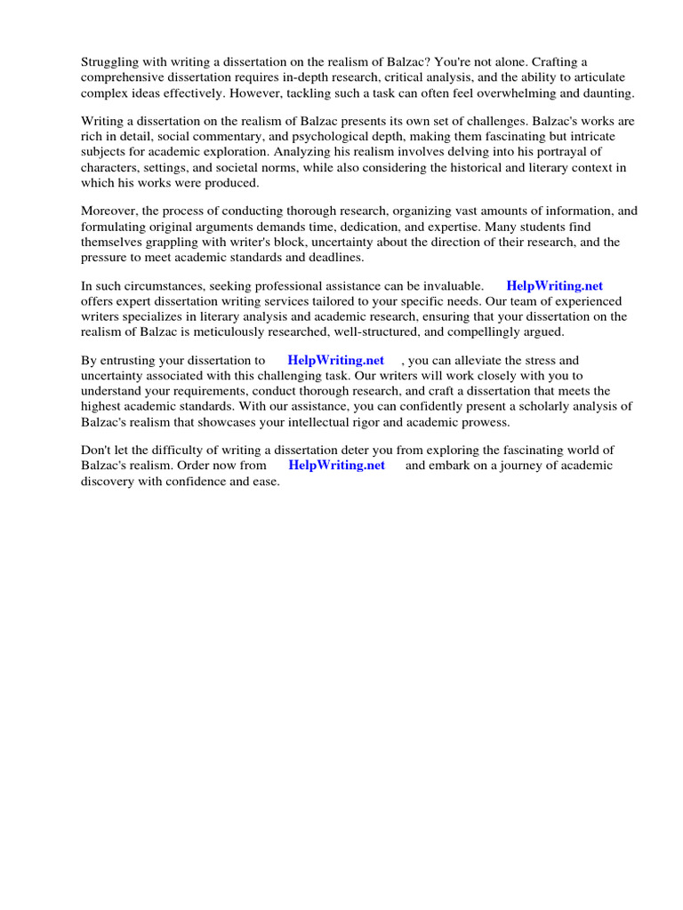 Balzac Realism Dissertation Help | PDF | Honoré De Balzac | La Comédie ...