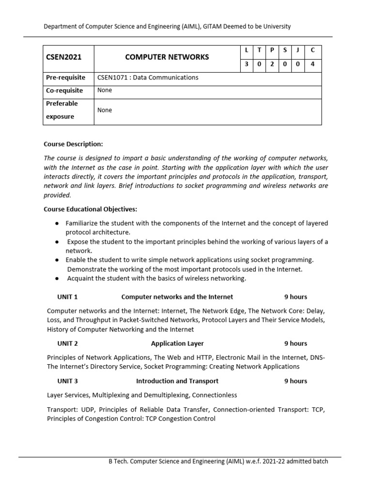 Syllabus | Download Free PDF | Computer Network | Internet Protocols