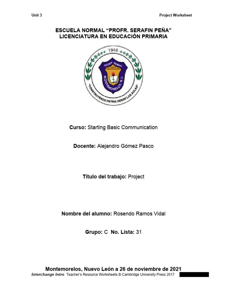 Unit 3 - Project - Worksheet | PDF