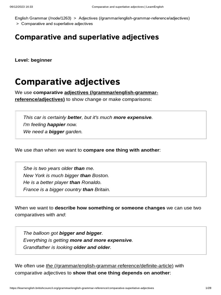 Comparative and Superlative Adjectives - LearnEnglish | PDF | Adjective ...