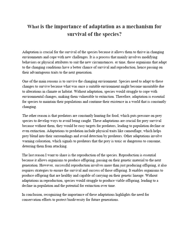 What Is The Importance of Adaptation For Survival of Species | PDF