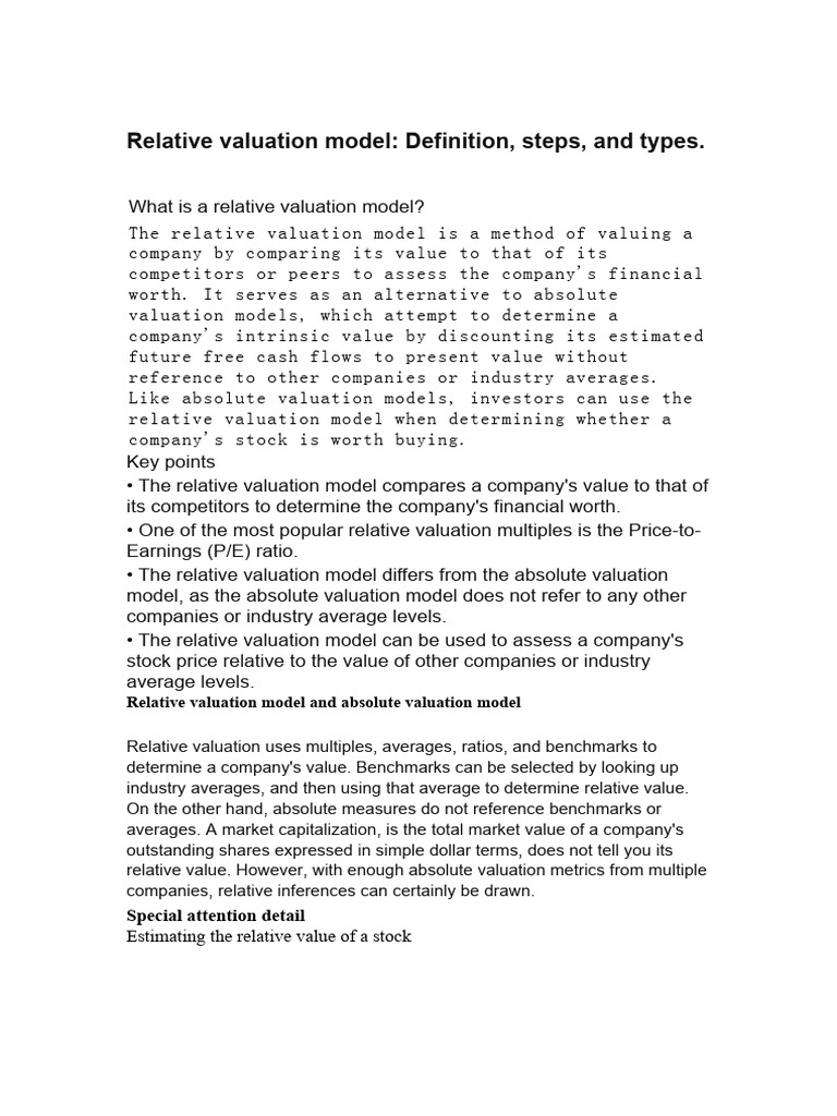 Relative Valuation Model | PDF | Valuation (Finance) | Value (Economics)