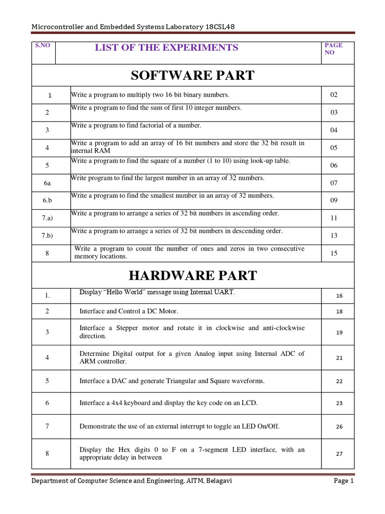 18CSL48 Microcontroller and Embedded Systems Laboratory | PDF | Microcontroller | Embedded System